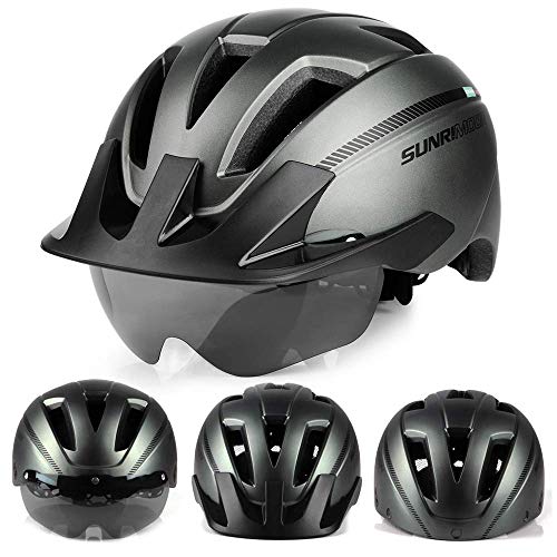 SUNRIMOON Cycling Helmet with Magnetic Goggles & Detachable Visor and ...