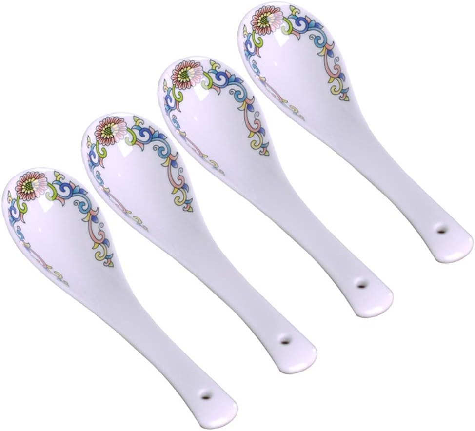 Stainless Steel Soup Ladle Ceramics Soup Spoon 5.3" Chinese Asian Rice ...