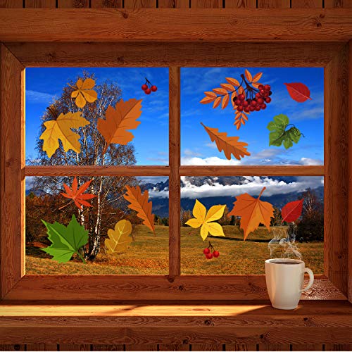 210 Pieces Fall Leaves Window Cling Stickers Thanksgiving Autumn Leaves ...