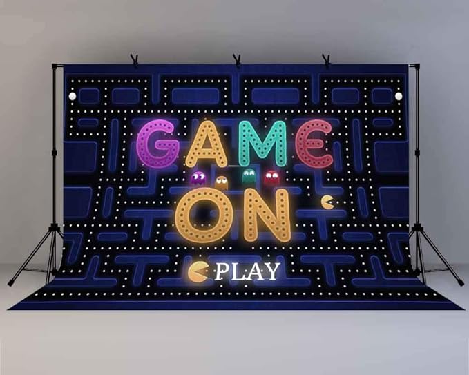 LYLYCTY 10x7ft Pac-Man Backdrop for Game On Theme Party: Amazon.co.uk ...