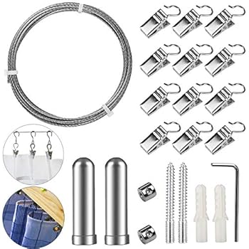 Amazon.com: WIRE CABLE CURTAIN ROD SYSTEM WITH CLIPS: Home & Kitchen