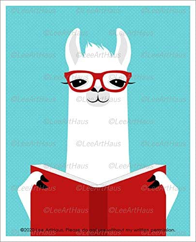Amazon.com: 53J - White Llama Reading Book UNFRAMED Wall Art Print by ...