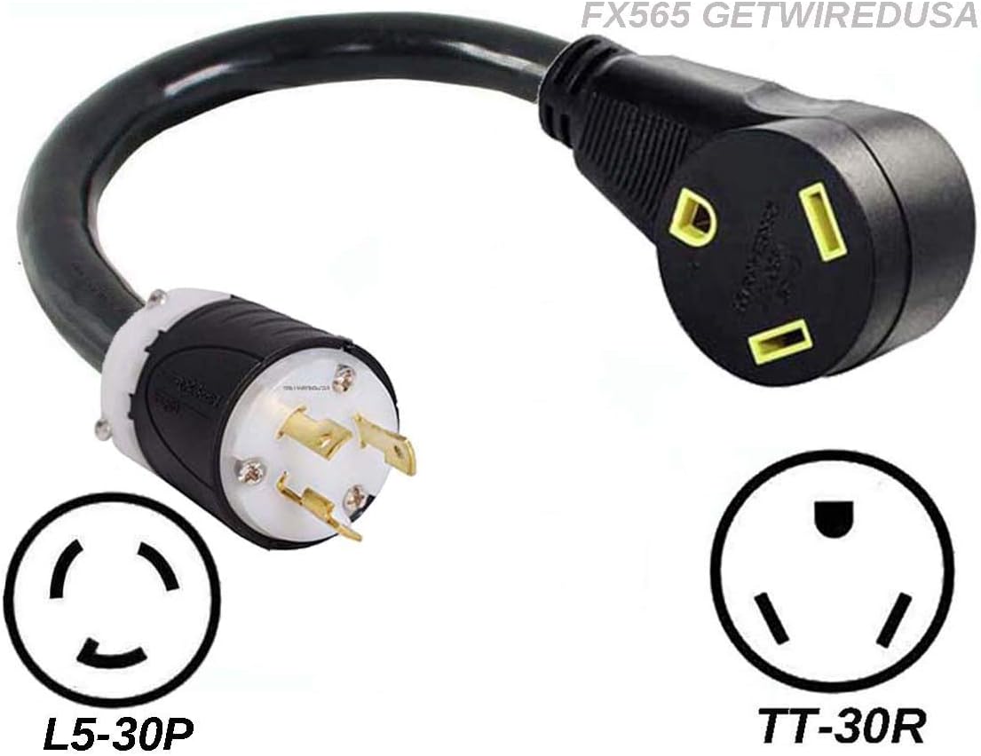 Amazon.com: L5-30P 3-Pin Male Twist Lock Plug to TT-30R 3-Prong Female ...