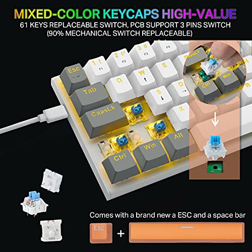 60% Mechanical Keyboard, E-YOOSO Blue Switches Mechanical Gaming ...