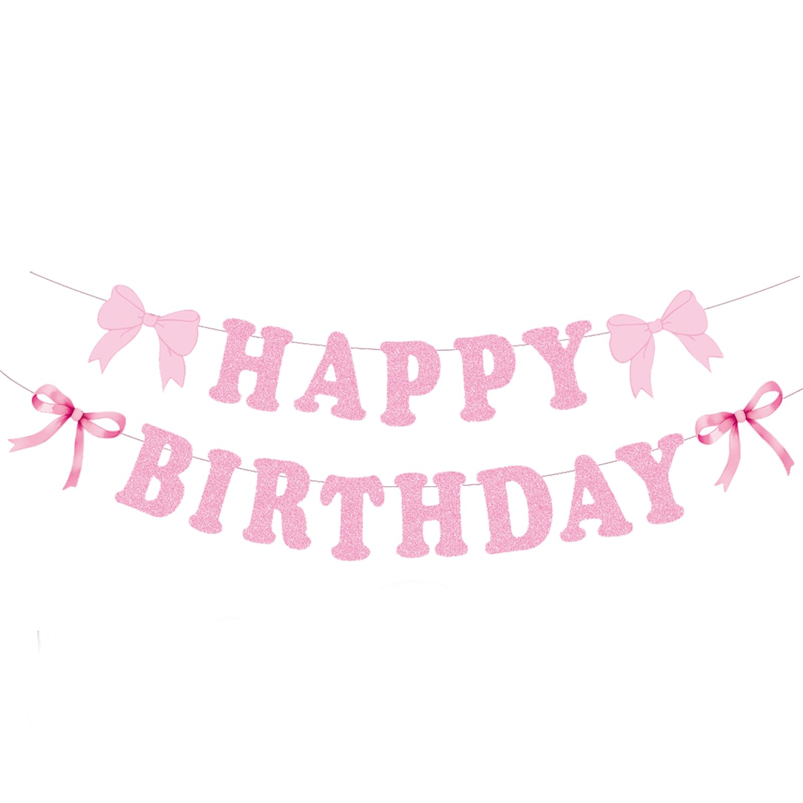 DIADARL Pink Bow Happy Birthday Banner, Pink Bow Birthday Decorations ...