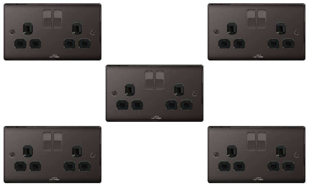 Pack of 5 x BG Nexus NBN22B Twin Switch Sockets Black Nickel 13A ...