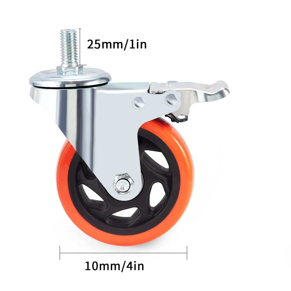 Mua 4 inch Casters 1 Inch Thread Stem Casters Heavy Duty Swivel ...
