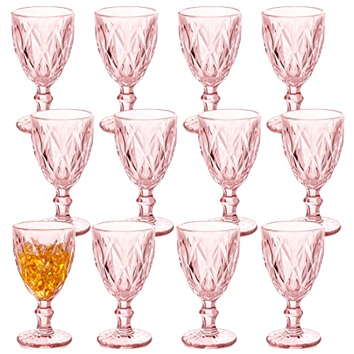 Yinder 12 Pack Glass Goblet Vintage Wine Goblet Embossed Glassware 10 ...