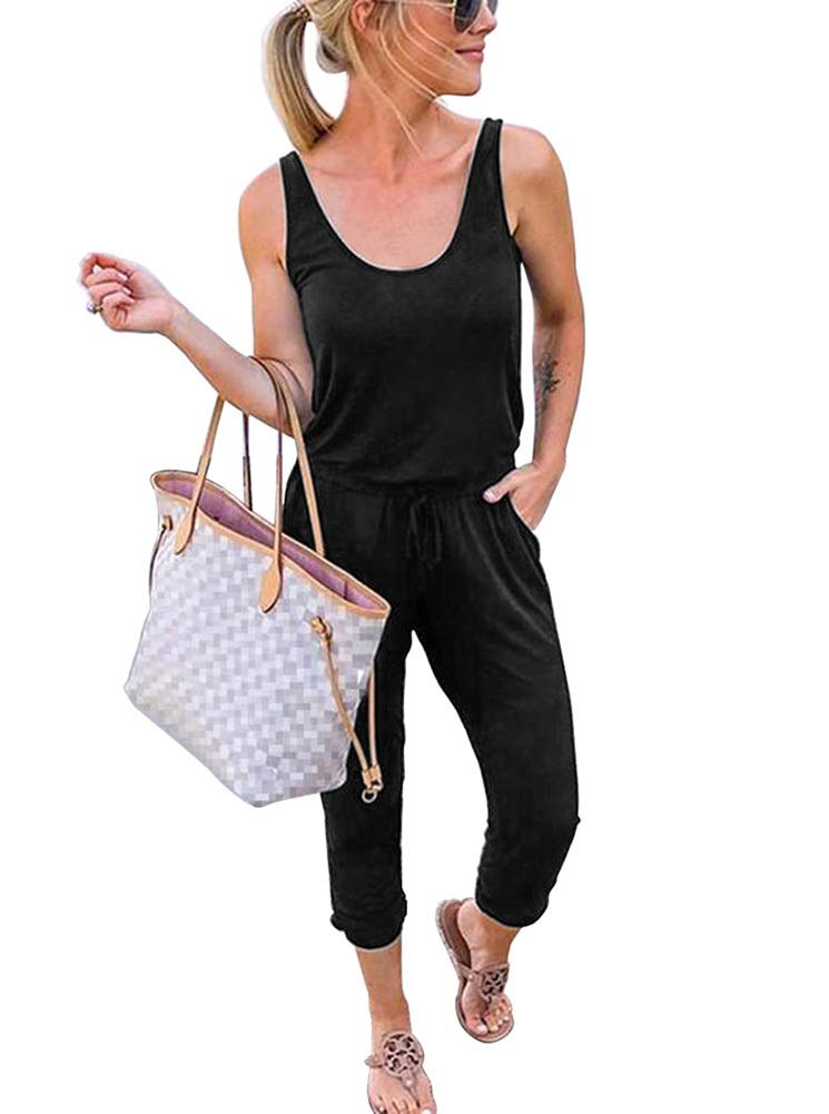 REORIA Women Summer Casual Sleeveless Tank Top Elastic Waist Loose ...