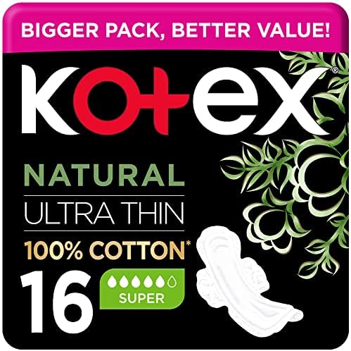 Kotex Natural Ultra Thin Pads, 100% Cotton Pad, Super Size Sanitary ...