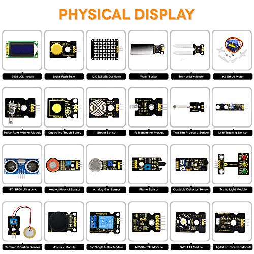KEYESTUDIO 48 Sensors Modules Starter Kit for Arduino with LCD, 5v ...