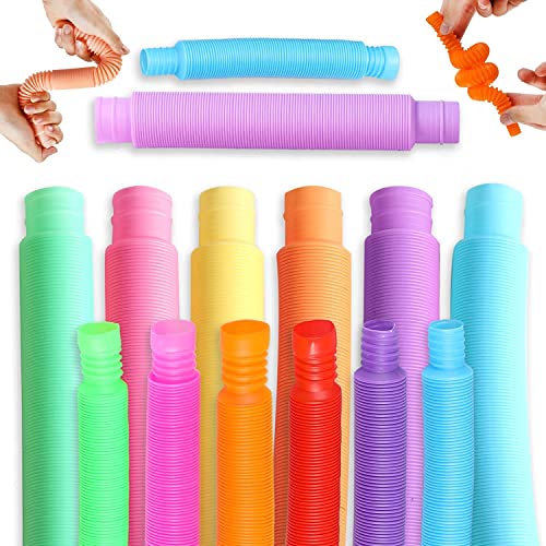 Pop Tubes Fidget Toy 12 Pack for Kids and Adults, Popping Fidget Tube ...