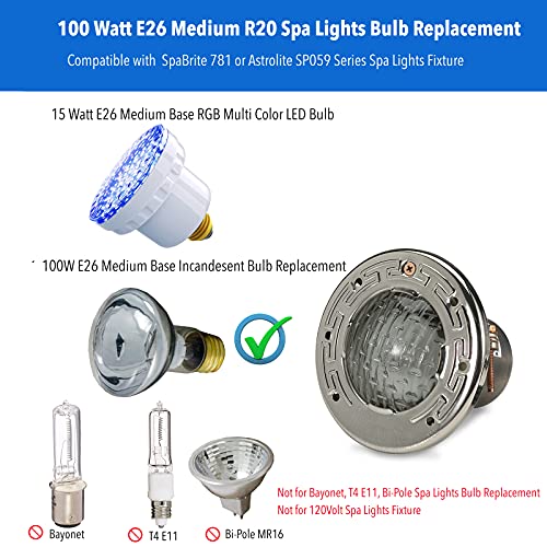 LAMPAOUS LED SPA Bulb, 15 Watt E26 LED Pool Bulb, 5 Color Show and 7 ...