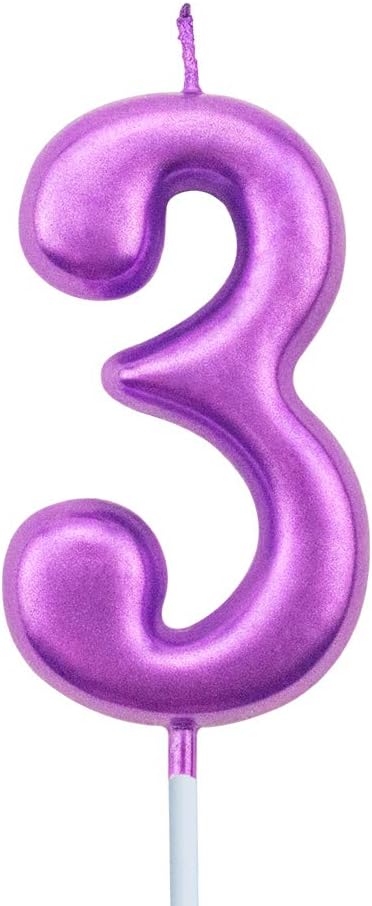 Amazon.com: XNOVA 3rd Birthday Candle Three Years Purple Happy Birthday ...