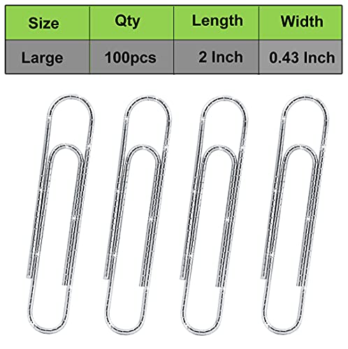 Vinaco Paper Clips Non Skid, 100 Pack Large Paper Clips 2 Inch (50 mm ...