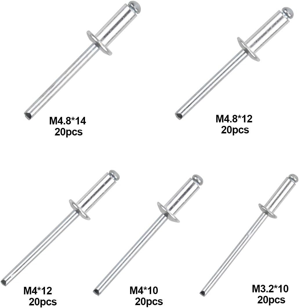 100PCS Head Rivets, 3.2mm, 4mm, 4.8mm Pop Rivets Assortment, Large ...