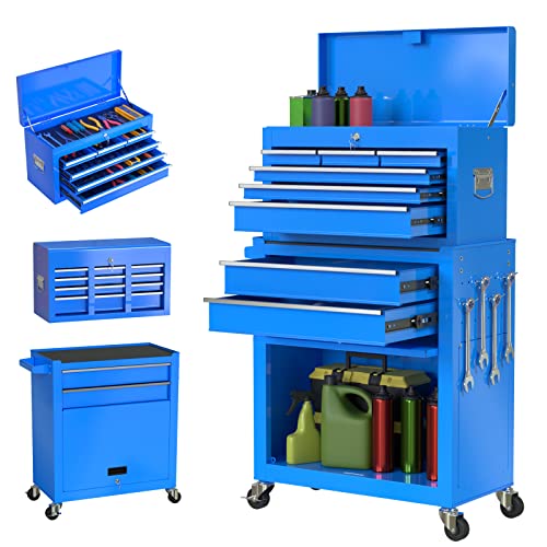 8-Drawers Rolling Tool Chest Tool Box with Wheels, 2-in-1 Detachable ...