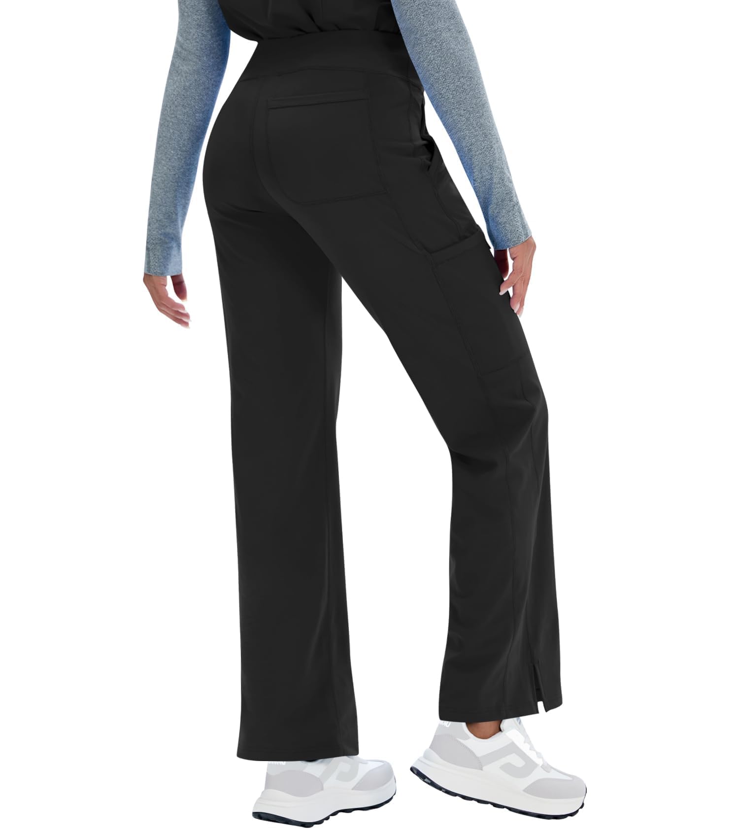 Kecols Women's Yoga Scrub Pants Flared Mid Rise Cargo Work Pants with 5 ...