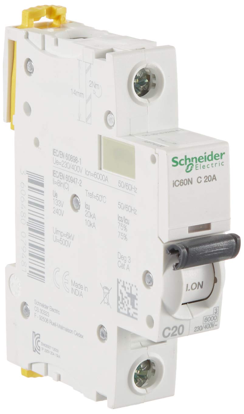 Schneider Electric A9F74120 IC60N Disyuntor, Acti9, 1P, 20A, Curvatura C, 50/60 Hz, Blanco ...