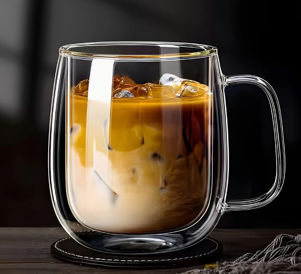 Double Layer Borosilicate Glass Coffee Cup with Handle Transparent ...