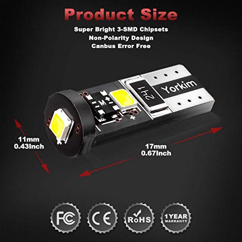 Yorkim 194 Led Bulb Canbus White Error Free 3-SMD 2835 Chipsets, T10 ...