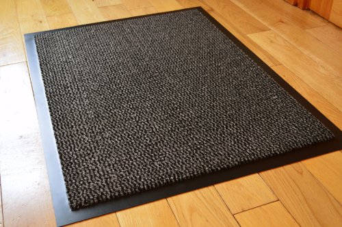 Rugs Supermarket MEDIUM GREY/BLACK NON SLIP DOOR MAT RUBBER BACKED ...