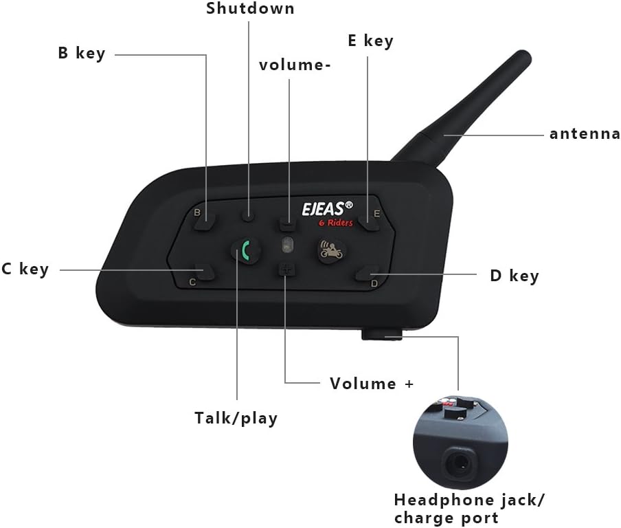 V6 Pro BT Motorcycle Helmet Bluetooth Intercom Headset 1.2KM Wireless ...