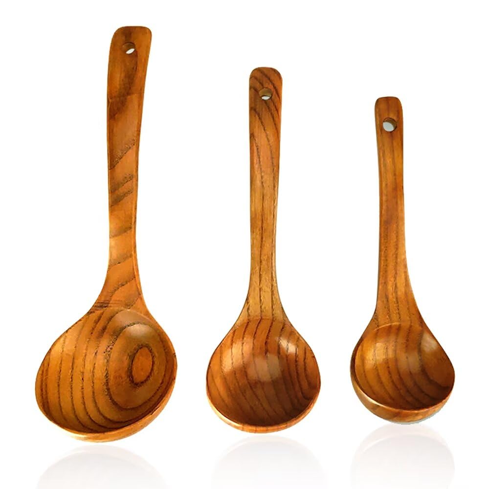 3 Pack Wooden Ladles for Serving Spoon Soup Ladle Wood Spoons for ...