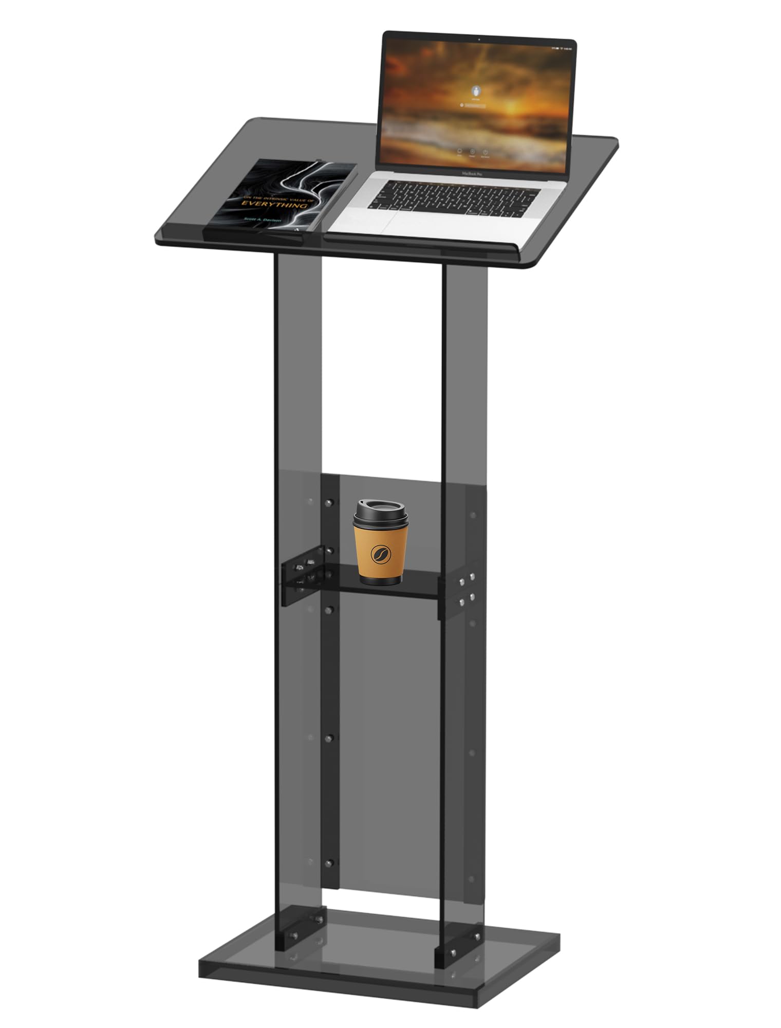Acrylic Podium Stand with Storage Shelf, 45.5" Modern Black Lectern ...
