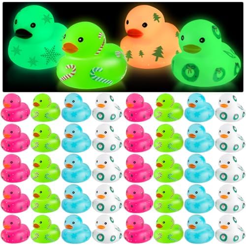 Poen 24 Pcs Christmas Glow in The Dark Rubber Ducks Christmas Rubber ...