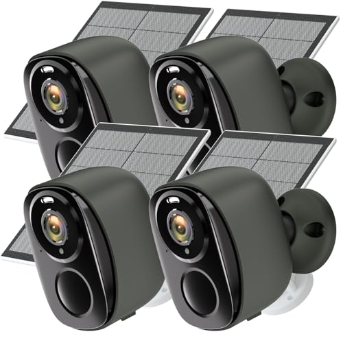 4PC Solar Security Cameras Wireless Outdoor, 2K Battery Powered ...