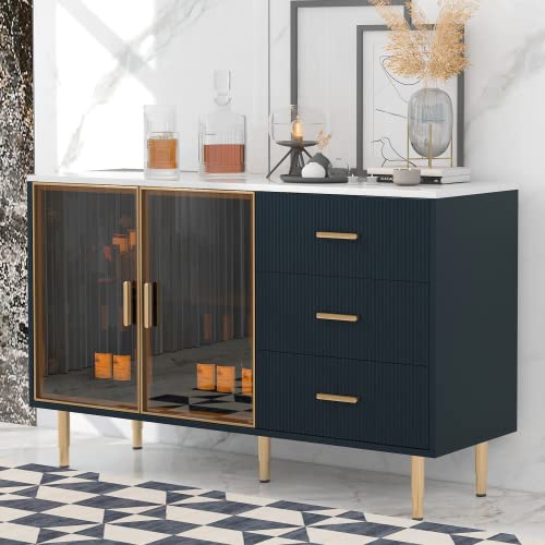 RuiSiSi Modern Sideboard Cabinet with Glass Doors and Marble Sticker ...