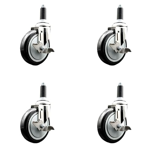 Polyurethane Swivel Stem Caster Set of 4 with 5 Inch Black Caster ...