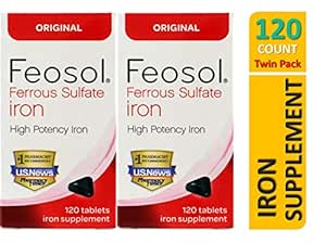 Amazon.com: Feosol Ferrous Sulfate Iron, 120 Count (Pack of 2) High ...