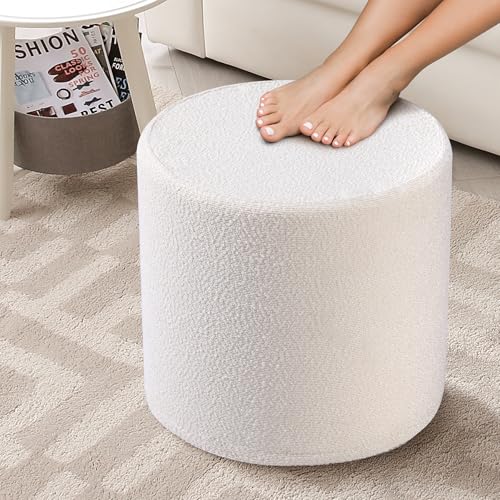 KKdema Round Pouf Ottoman and Foot Rest, Soft Boucle Footstool Ottomans ...