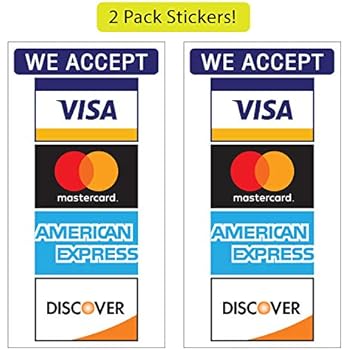 Amazon.com : Credit Card Vinyl Sticker Decal - 2 PACK - We Accept ...