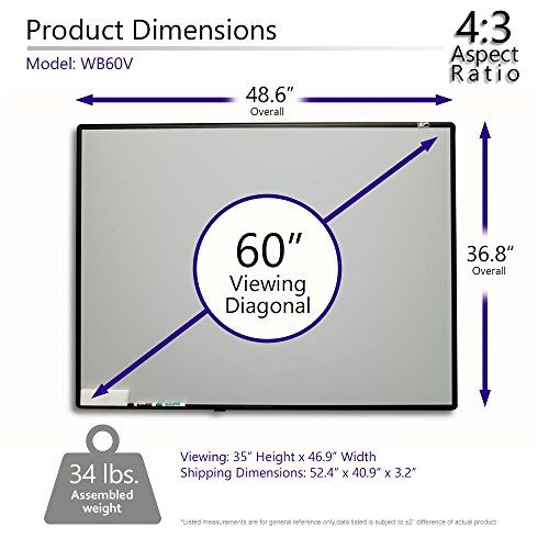 Elite Screens WhiteBoardScreen Series, 60-inch Diagonal 4:3, Ambient ...