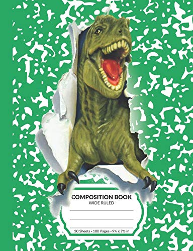 Composition Book: Green T-Rex Dinosaur Marble Pattern School Notebook ...