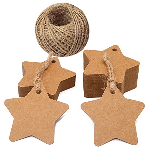 Jijacraft 100pcs Star Gift Tags Brown Kraft Paper Tags With String For