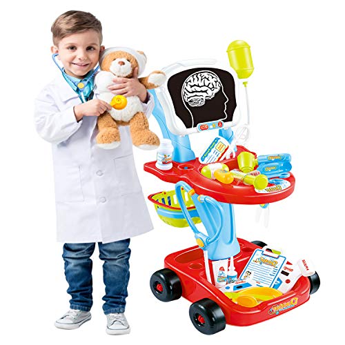 Doctor Cart Kit Toys for Kids with Stethoscope Doctor Coat Light Up X ...