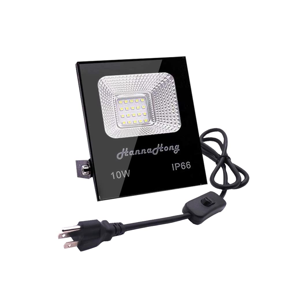 HANNAHONG 10W LED Flood Light with ON/Off Switch Plug in,Cool White ...