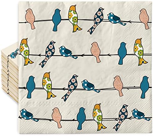 AnyDesign 100 Pack Birds Paper Napkins 6.5 x 6.5 Inch Colorful Bird ...