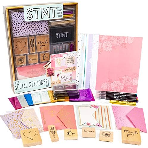 STMT Social Stationery Set - Kit Includes 6 Wooden Stamps, Stamp Pad ...