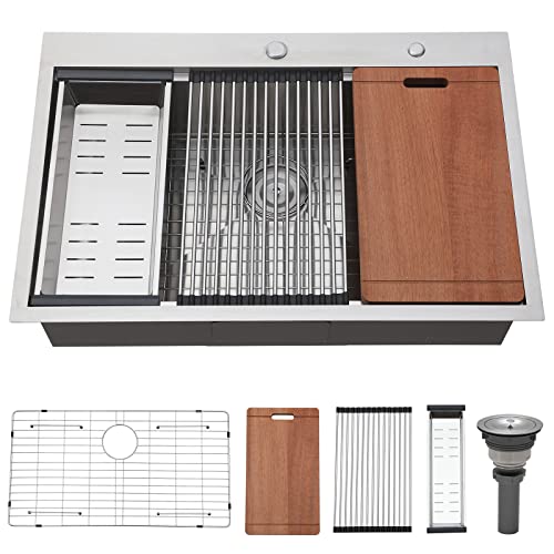 HOTIS Drop in Kitchen Sink, 33 x 22 Top Mount Kitchen Sink 16 Gauge ...