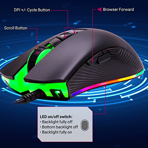 ROSEWILL RGB Gaming Mouse, LED Lighting, Wired USB, Gaming Mice for ...