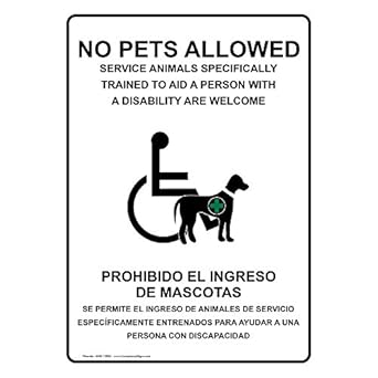 ComplianceSigns Vertical Plastic ADA No Pets Service Animals Allowed ...