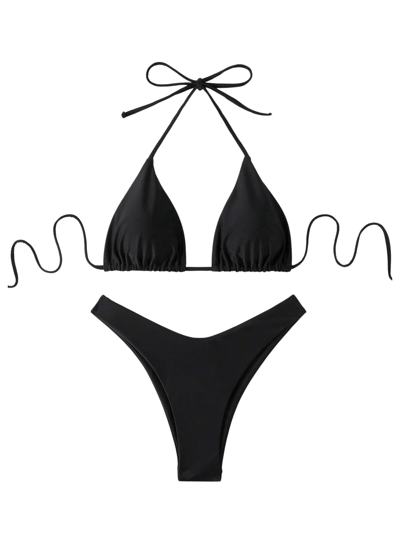 GORGLITTER Women's High Waisted Thong Bikini Set Halter Triangle Tie Back Swimsuit Bathing Suit ...