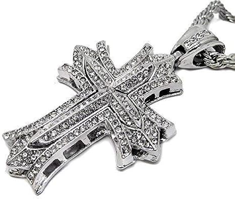 Micropave CZ New 50 Cent Cross & Hiphop Bling Chain - Silver Plated ...
