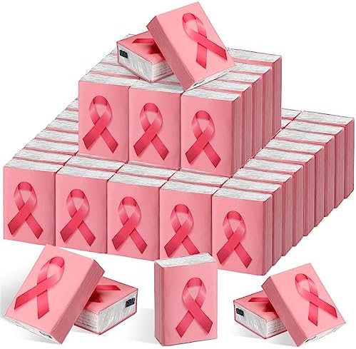 Ireer 50 Pcs Pink Ribbon Pocket Tissues Breast Cancer Awareness Tissue ...