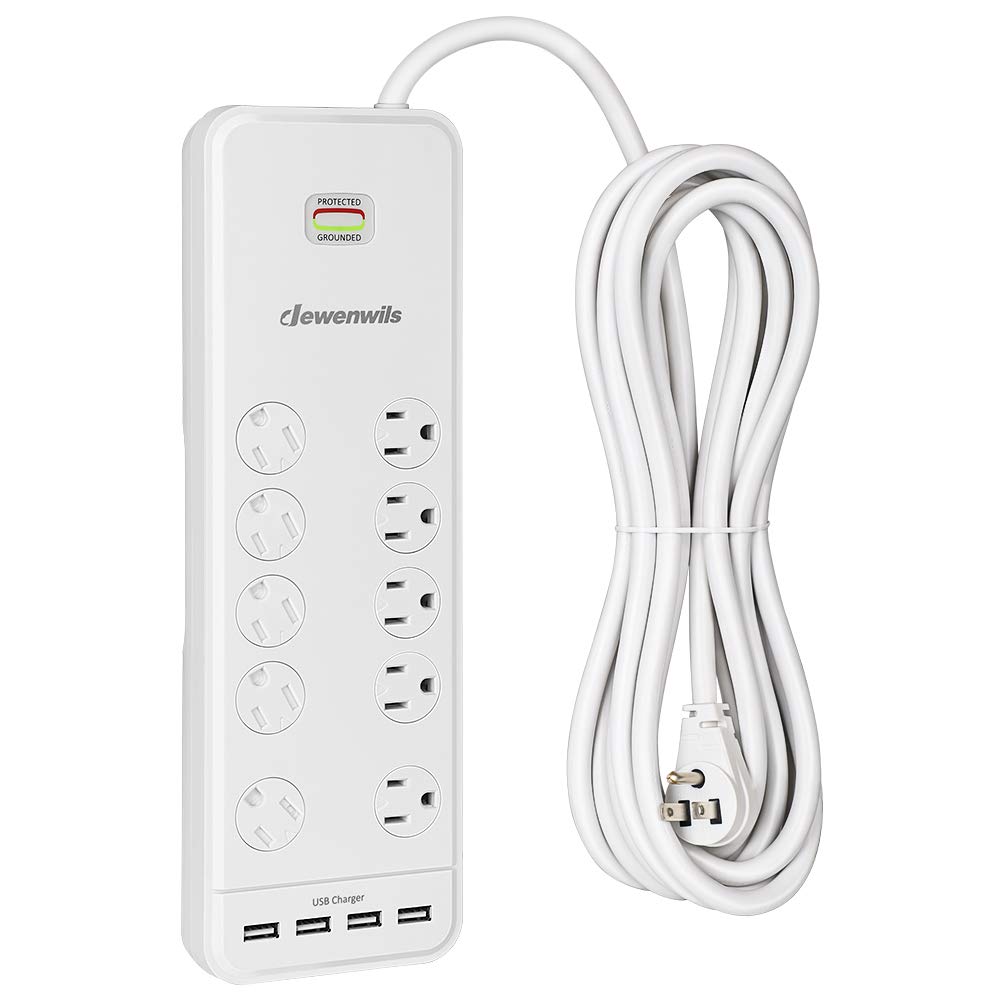 DEWENWILS 10-Outlet Surge Protector Power Strip with 4 USB Ports, 15 FT ...